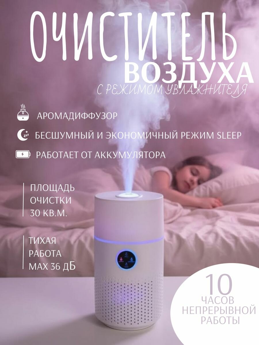 Очиститель воздуха для дома с фильтром, с увлажнителем, с подсветкой, мойка воздуха