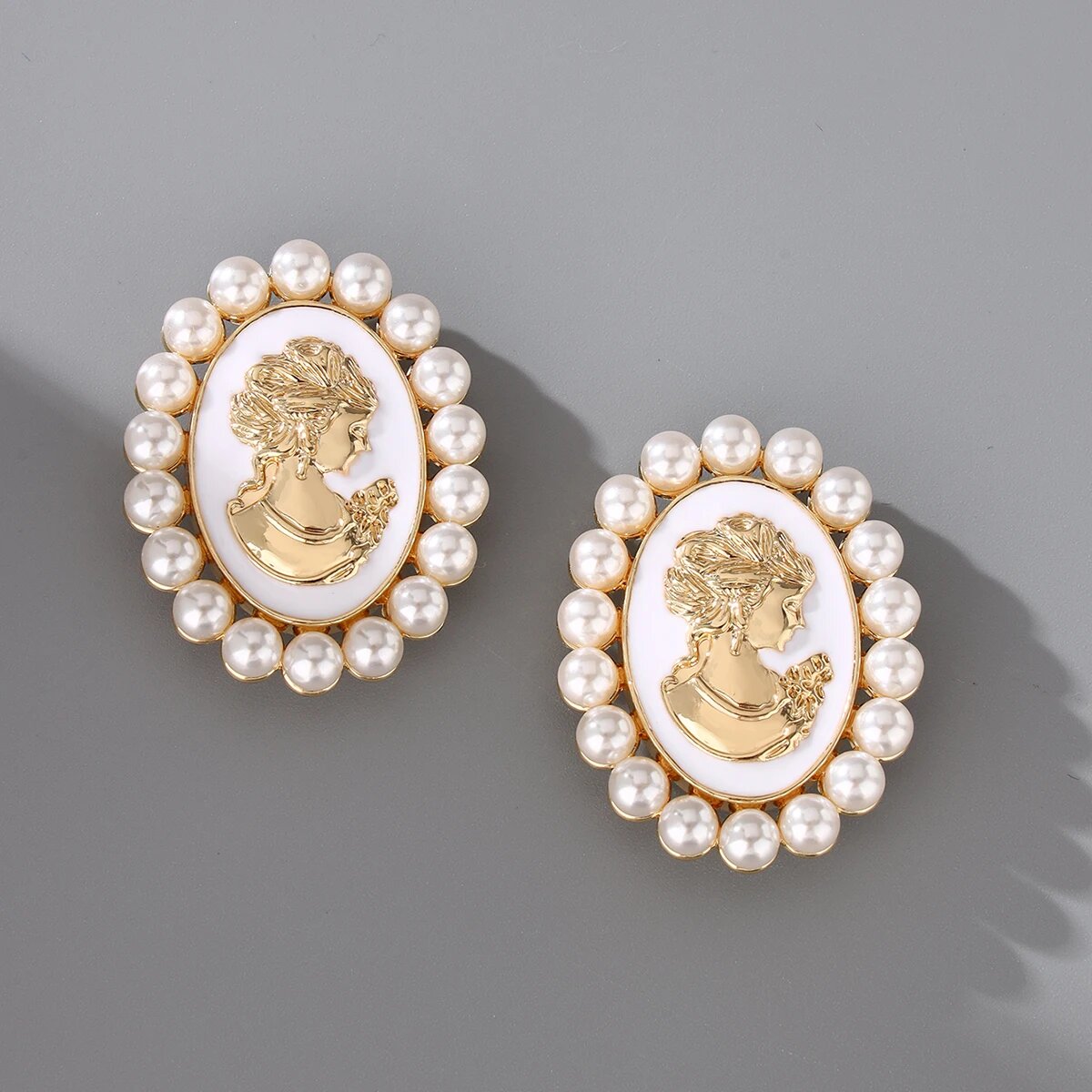 Винтажные серьги-броши с камеей и жемчугом, 38mm, Golden