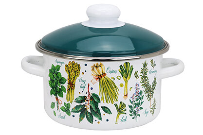 Кастрюля эмалированная 2 л с крышкой для индукции "Пряные травы", Эмаль