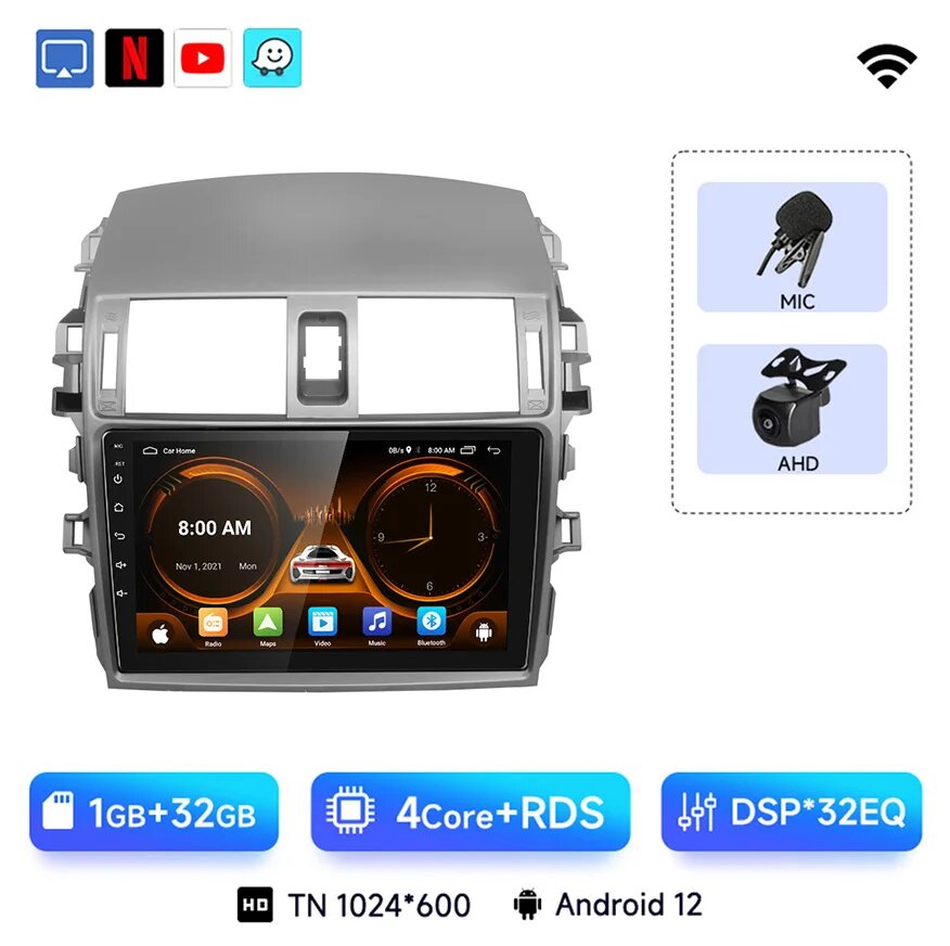 9 "Android13 автомобильное стерео радио для Toyota Corolla E140/150 2007 2008 2009 wifi (1 32G)R