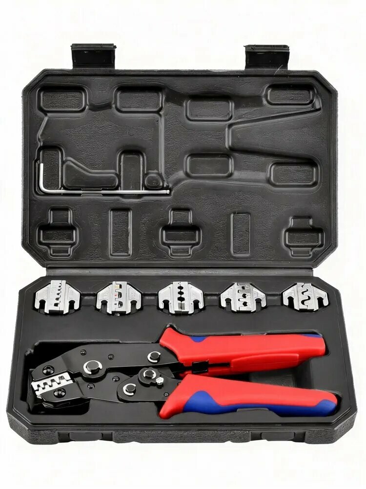 Шестифункц. набор обжимных клещей с матрицами: для терминалов, Dupont, феррул, солнечных разъёмов