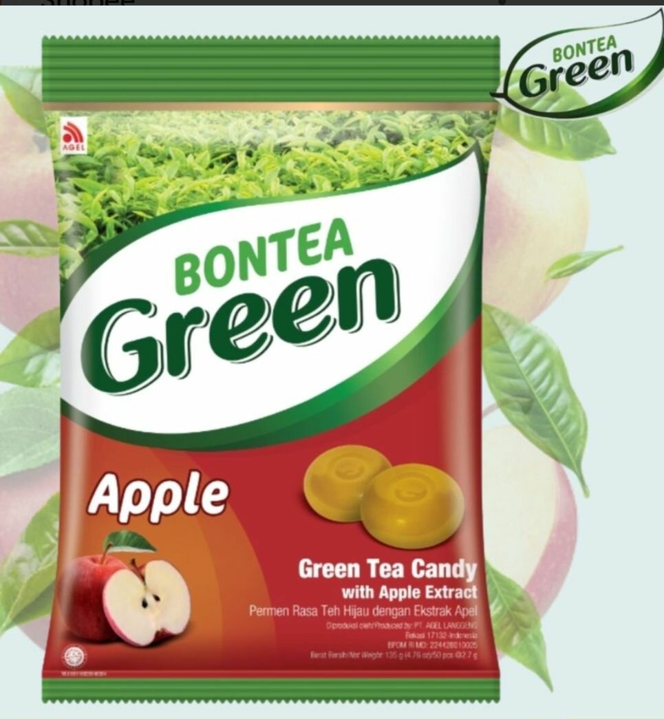 Леденцы Зеленый чай и Яблоко Бонти, Bontea, 135гр. Индонезия