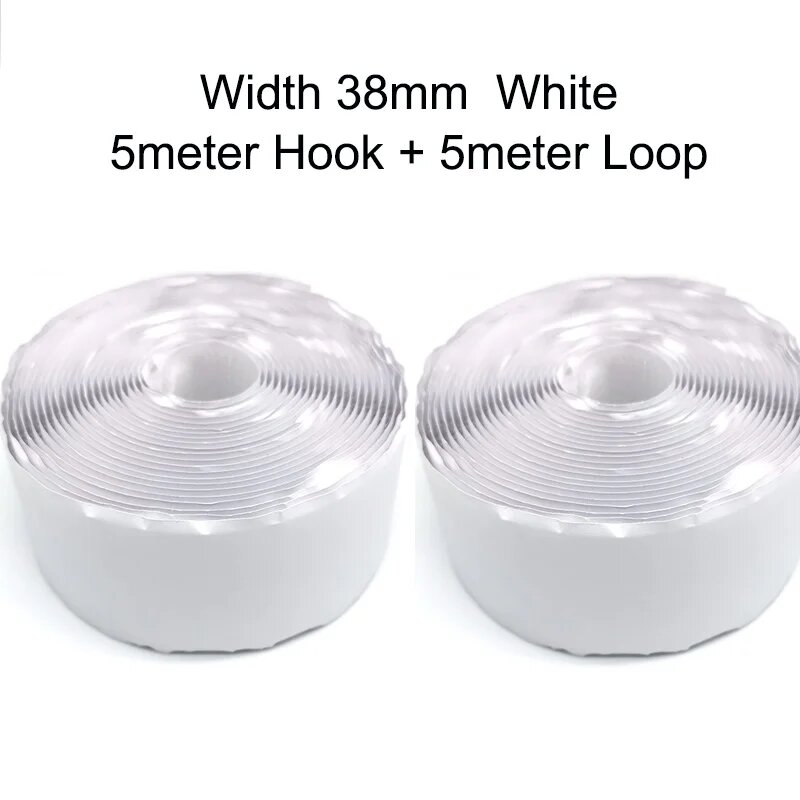 Липучка самоклеящаяся нейлоновая 5 м/пар 16-50 мм Белый, White 38mm