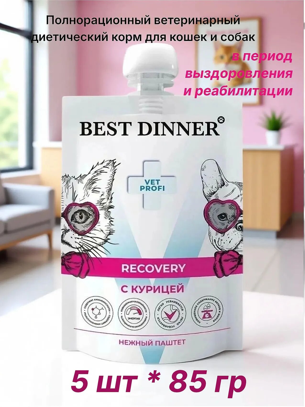 Влажный корм для кошек и собак Best Dinner Vet Profi Recovery, 5шт по 85гр