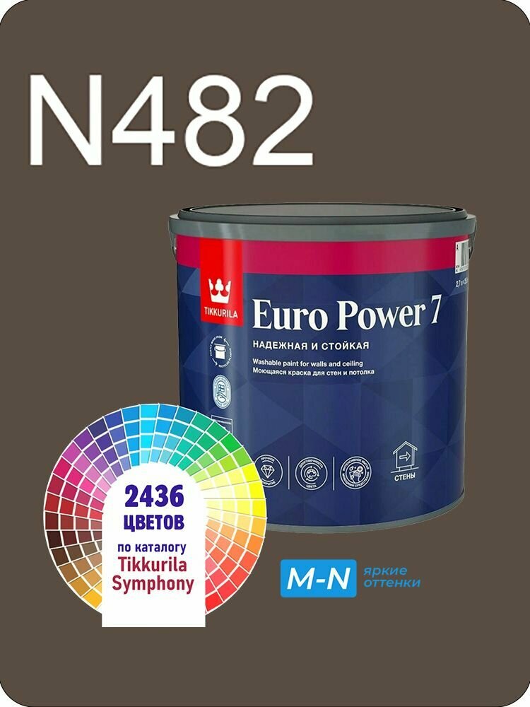 Краска для стен и потолков Tikkurila Euro Power 7 2,7л. яркие оттенки N482