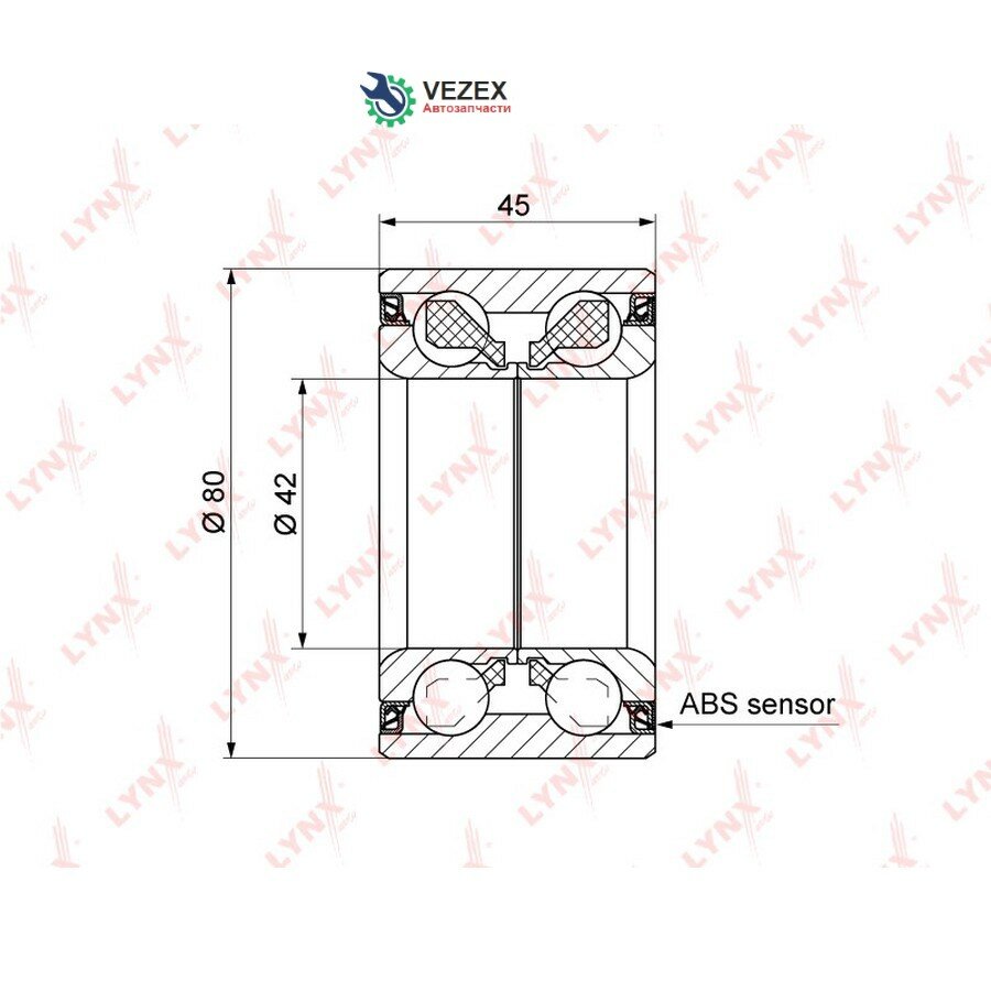 LYNXAUTO WB1344 Комплект подшипника ступицы колеса | перед | Mazda 3 (BK) 03-08 / Mazda 5 (CR) 05-10