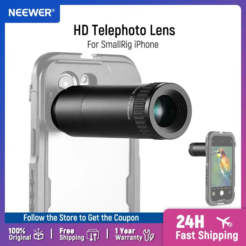 Телеобъектив NEEWER HD для задней панели с резьбой 17 мм, совместимая с клеткой SmallRig NEEWER iPhone Samsung с адаптером для объектива 17 мм