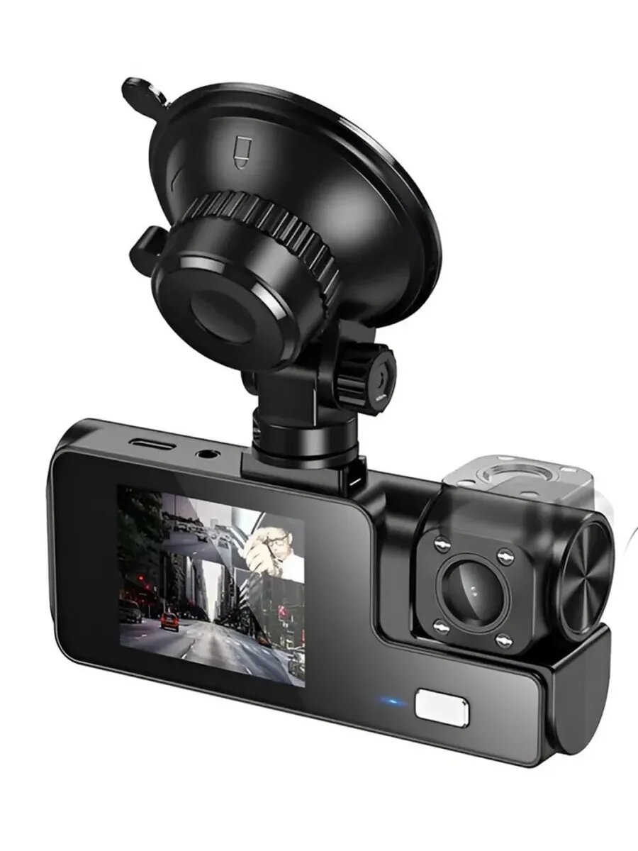 Современный автомобильный видеорегистратор с 3 камерами