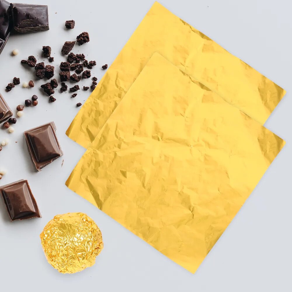 Алюминиевая упаковочная бумага для конфет золотистого цвета, набор 100 штук для подарочной упаковки