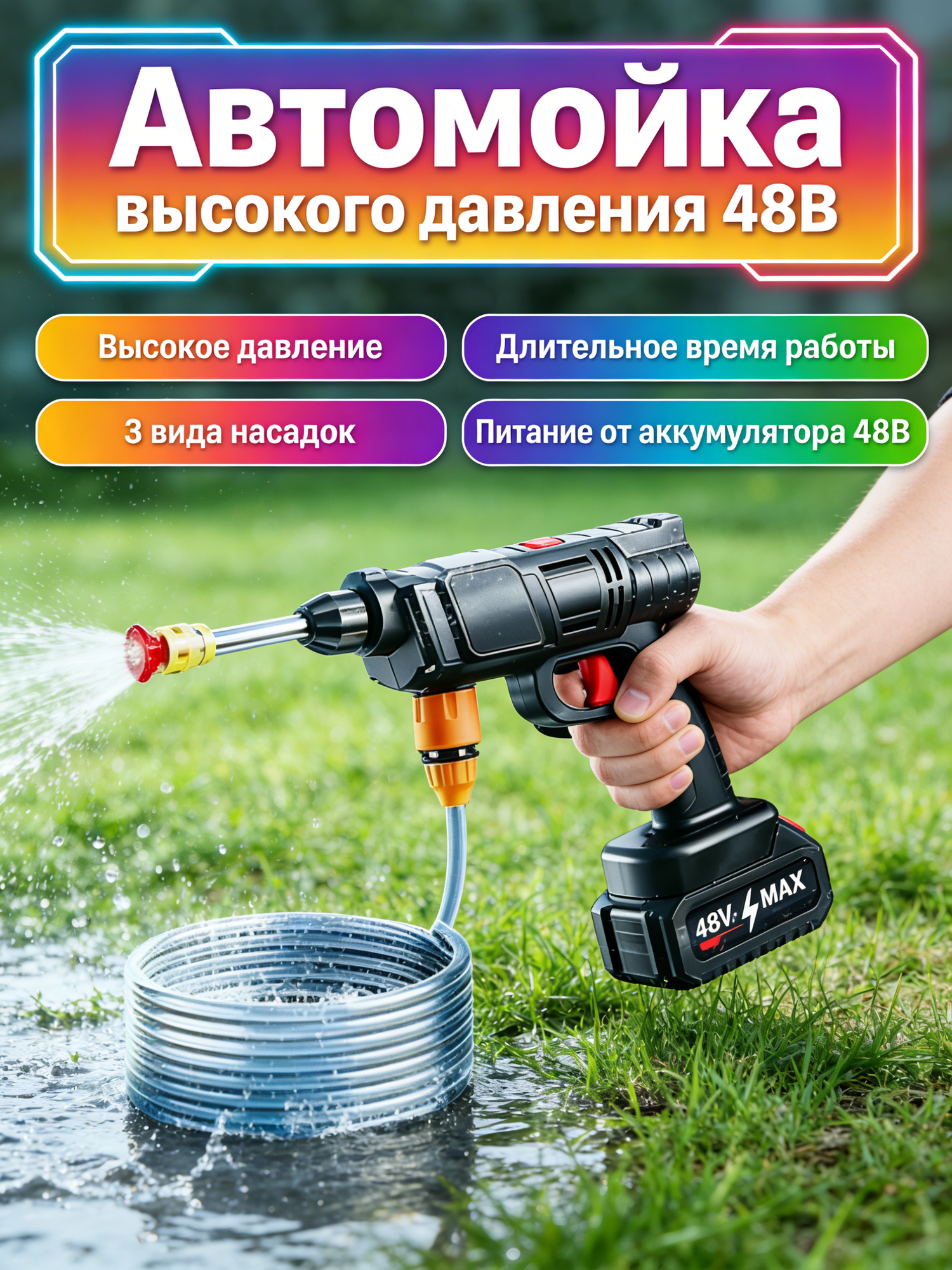 Аккумуляторная автомойка высокого давления с кейсом 2 аккумулятора. Минимойка