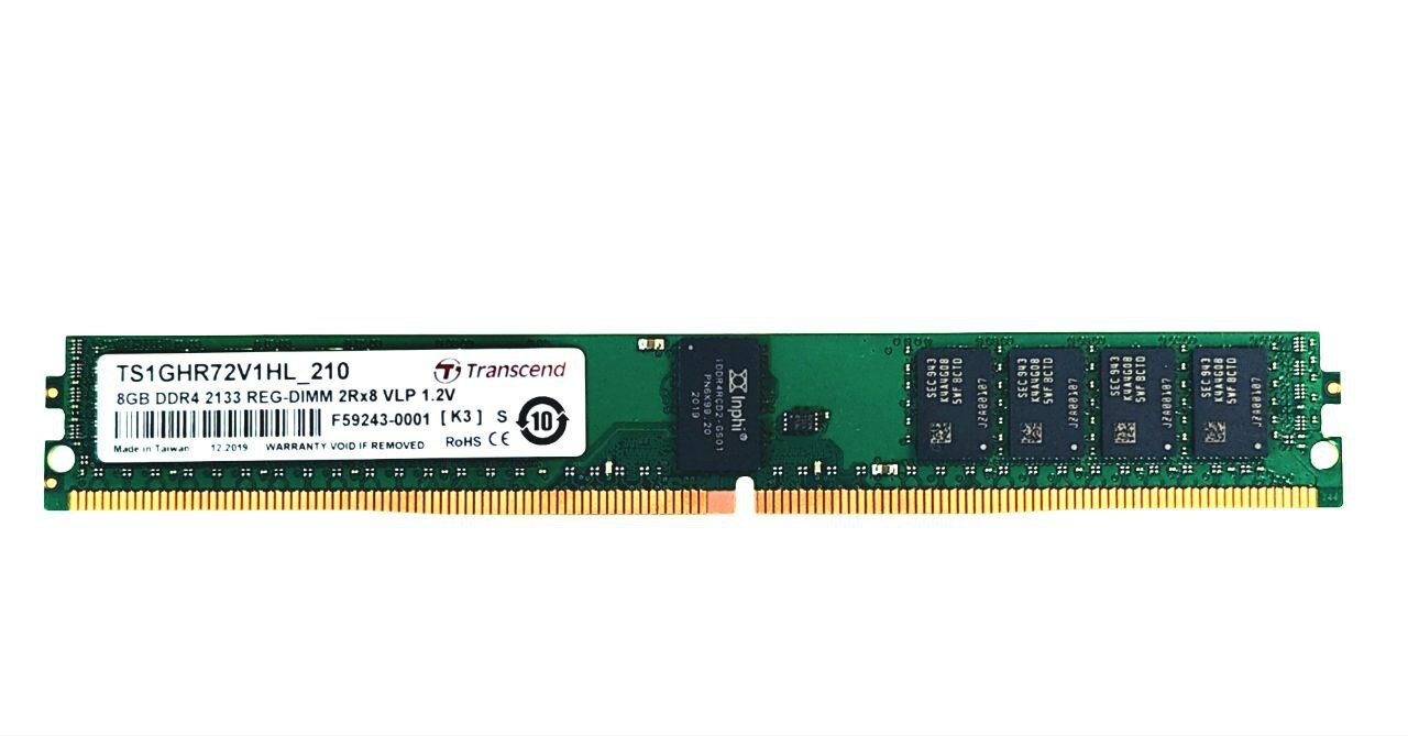 Модуль памяти DDR4 Dimm 8Гб 2133MHz ECC Registered 2Rx8 CL15 Vlp, Transcend .