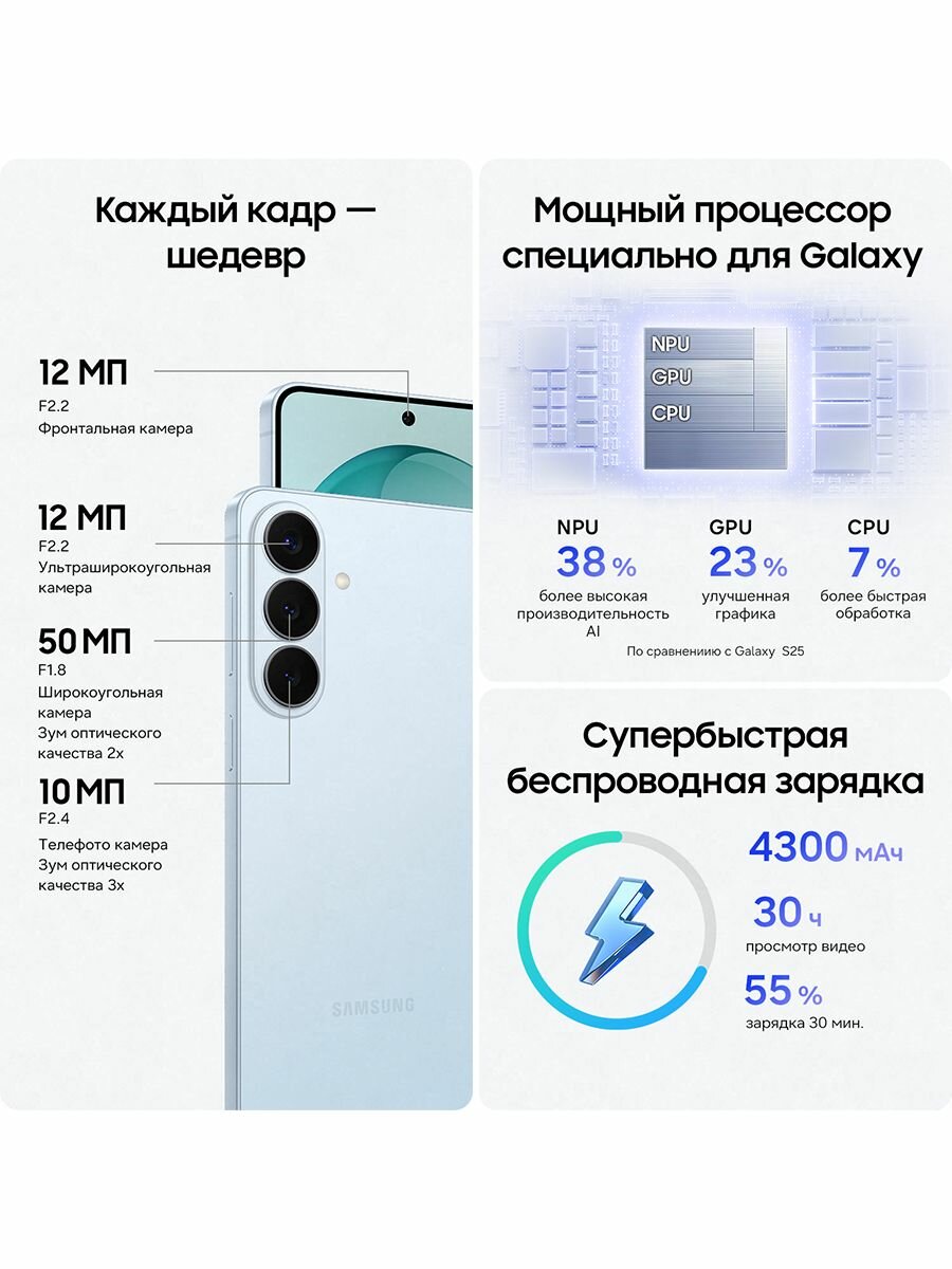 Смартфон Samsung Galaxy S26 SM-S942BLBCCAU 12GB+256GB Голубой — фото 1