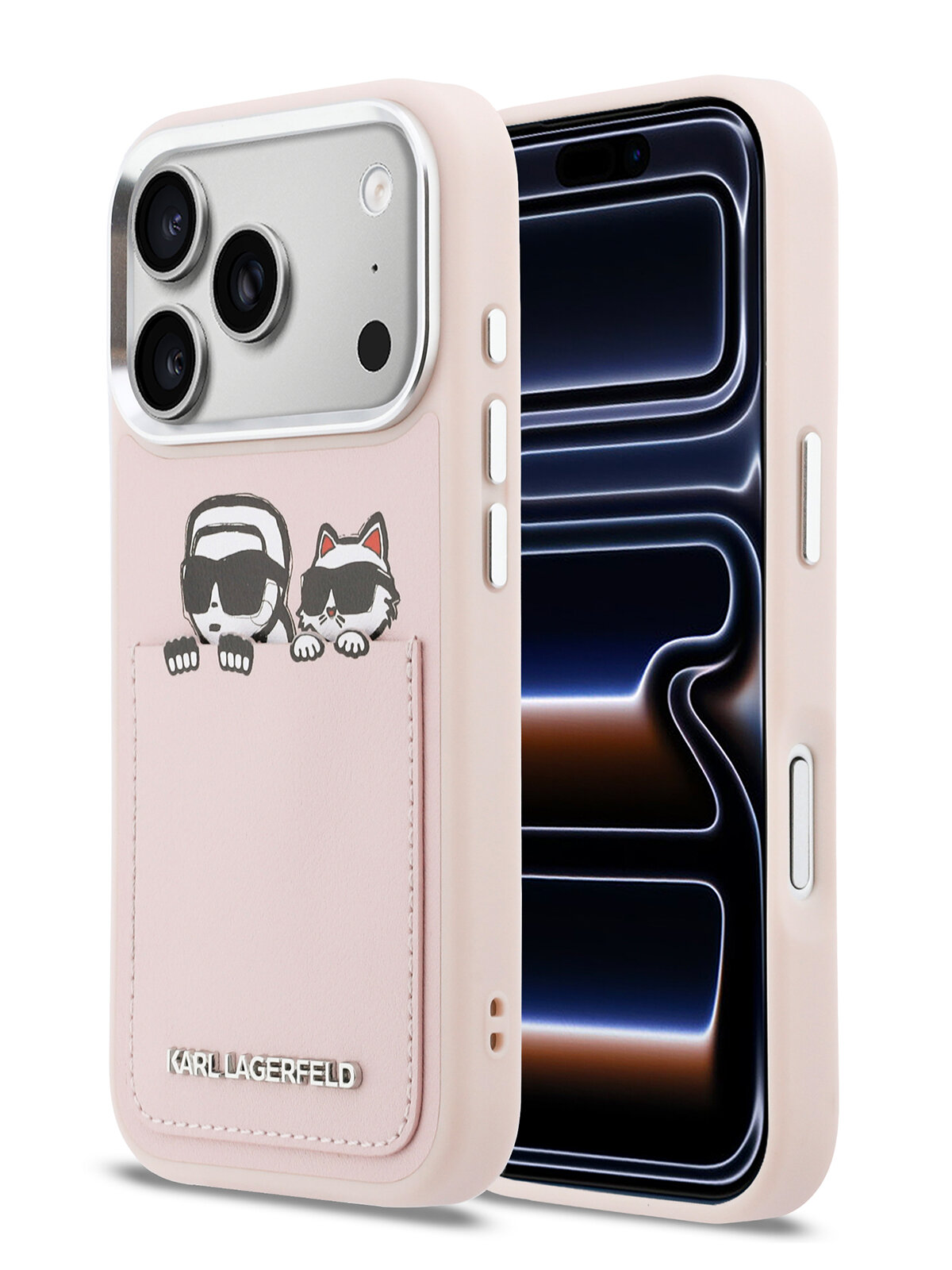 Чехол Karl Lagerfeld на iPhone 17 Pro Max, с картхолдером, из гладкой экокожи PU leather, розовый