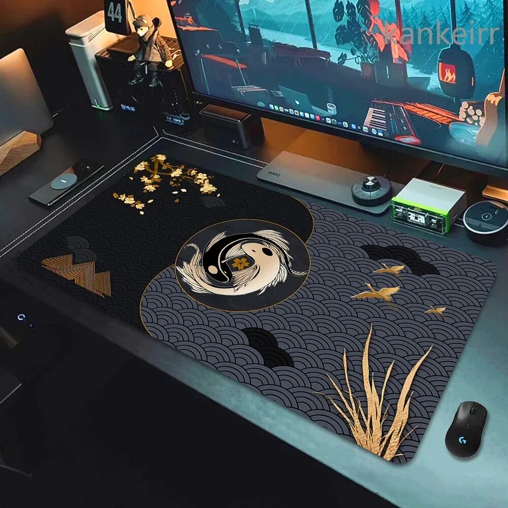 Koi Yinyang Черно-белый коврик для мыши Большой коврик для мыши XL Deskmat Серый коврик для клавиатуры и мыши 1000x500 Коверные удлиненные коврики для офиса