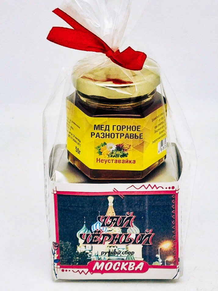 Чай черный ручной сбор 35гр + мед 50гр Москва