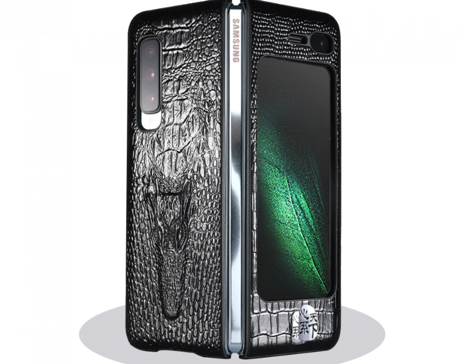 Чехол Чехол. ру для Samsung Galaxy Fold (SM-F900) и Galaxy W20 из натуральной кожи с 3D рисунком крокодила и окошком для вызовов