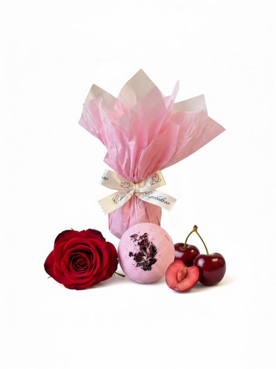 LA LUCI, Бомбочка для ванны с лепестками роз, маслом ши с ароматом Lost Cherry,200гр