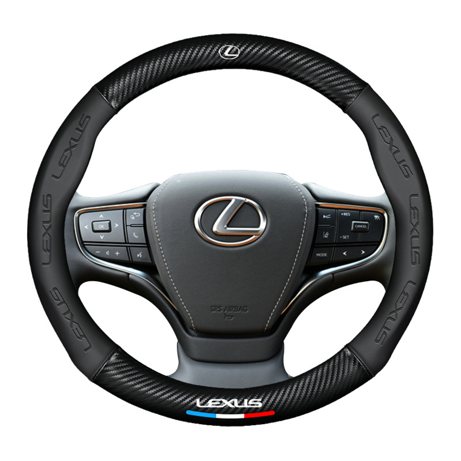 Спортивная оплетка-чехол MyPads на руль Lexus из натуральной кожи с углеродным волокном размер M