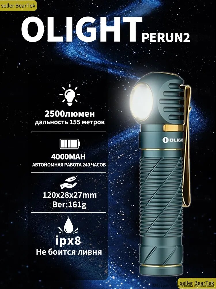 Налобный фонарь Olight Perun 2, светодиодный, 2500 люмен, водонепроницаемый