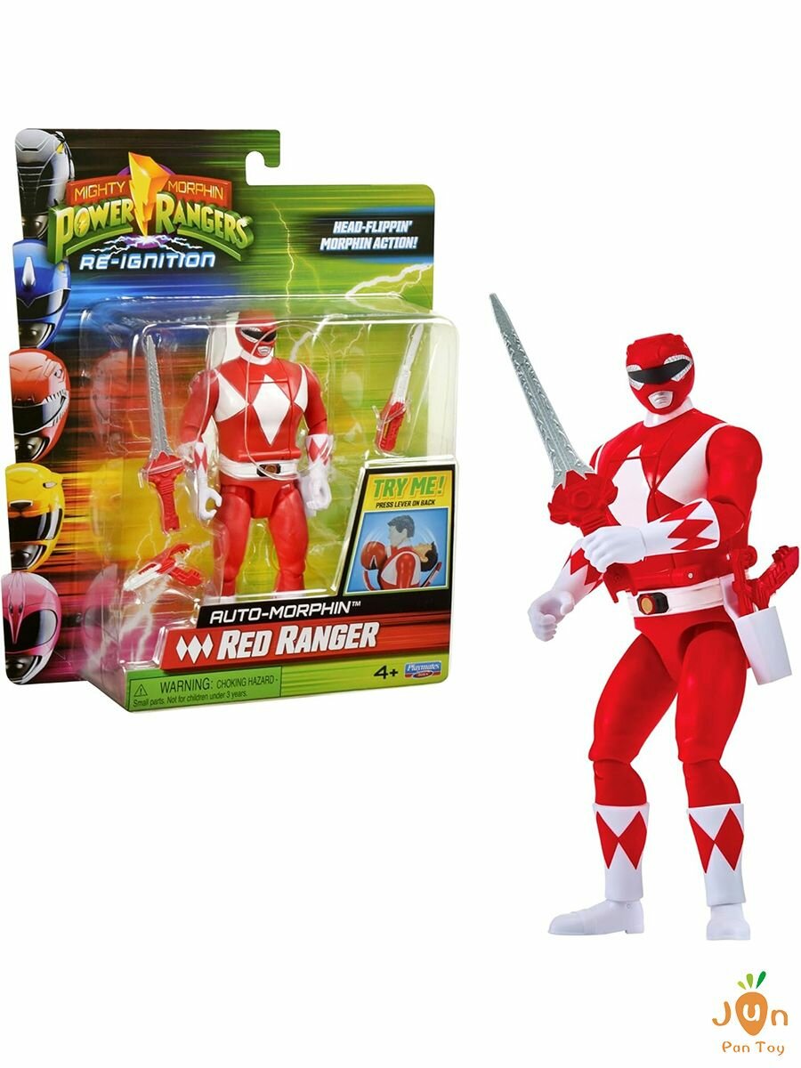 Фигурка, Power Rangers Auto-Morphin Red Ranger / Детская игрушка: красно-белая артикулированная кукла с мечом и поворачивающейся головой. Идеальный подарок для коллекции.