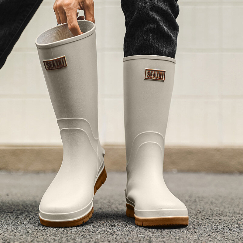 Мужские высокие резиновые сапоги на шнуровке, нескользящие, водонепроницаемые, стильные, для активного отдыха, длинные рыболовные сапоги на толстой подошве для мужчин. Размер обуви. EU:43