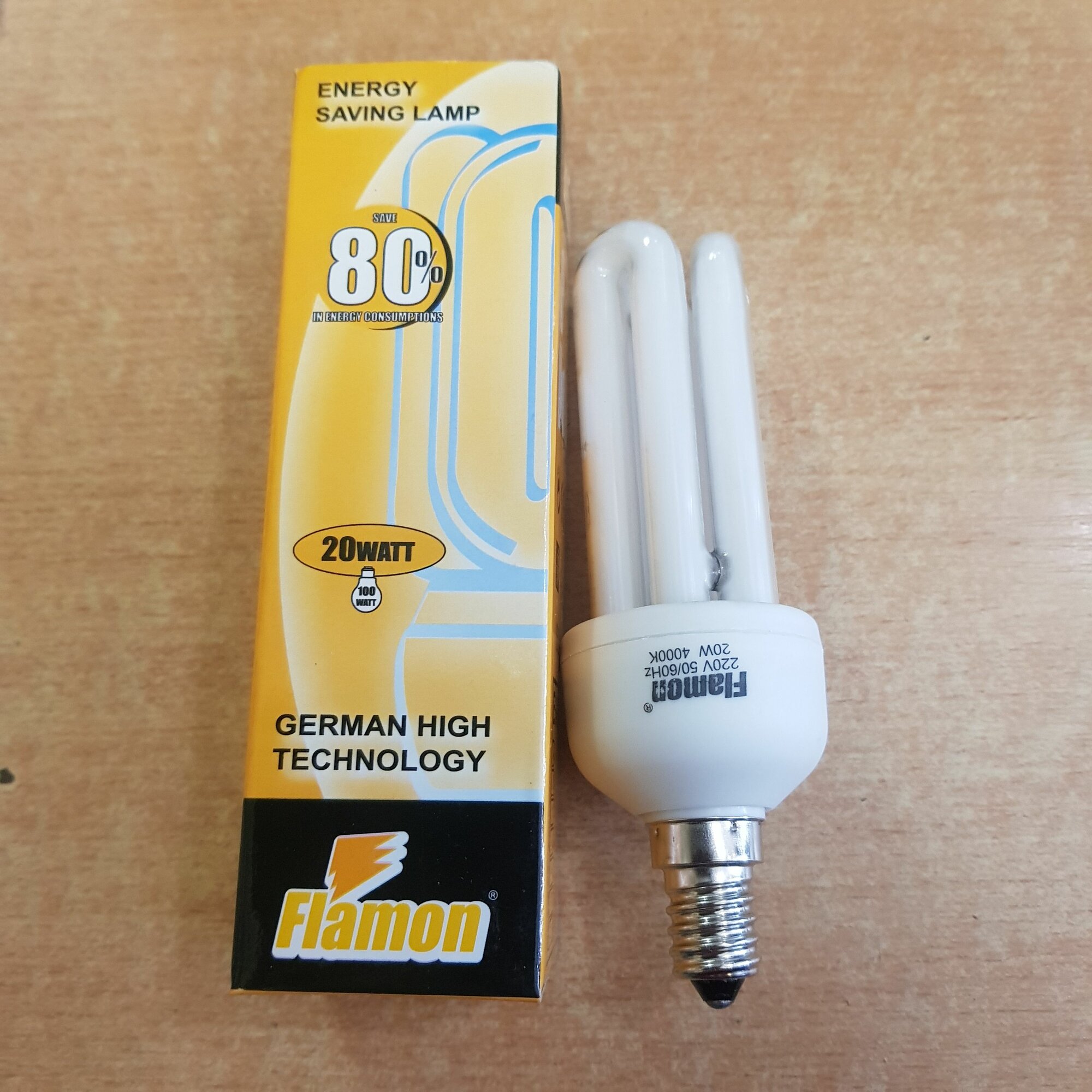 Лампочка "Flamon" 20ватт, е14, 3U mini, 4000К, холодный свет, люминесцентная энергосберегающая компактная, 1150