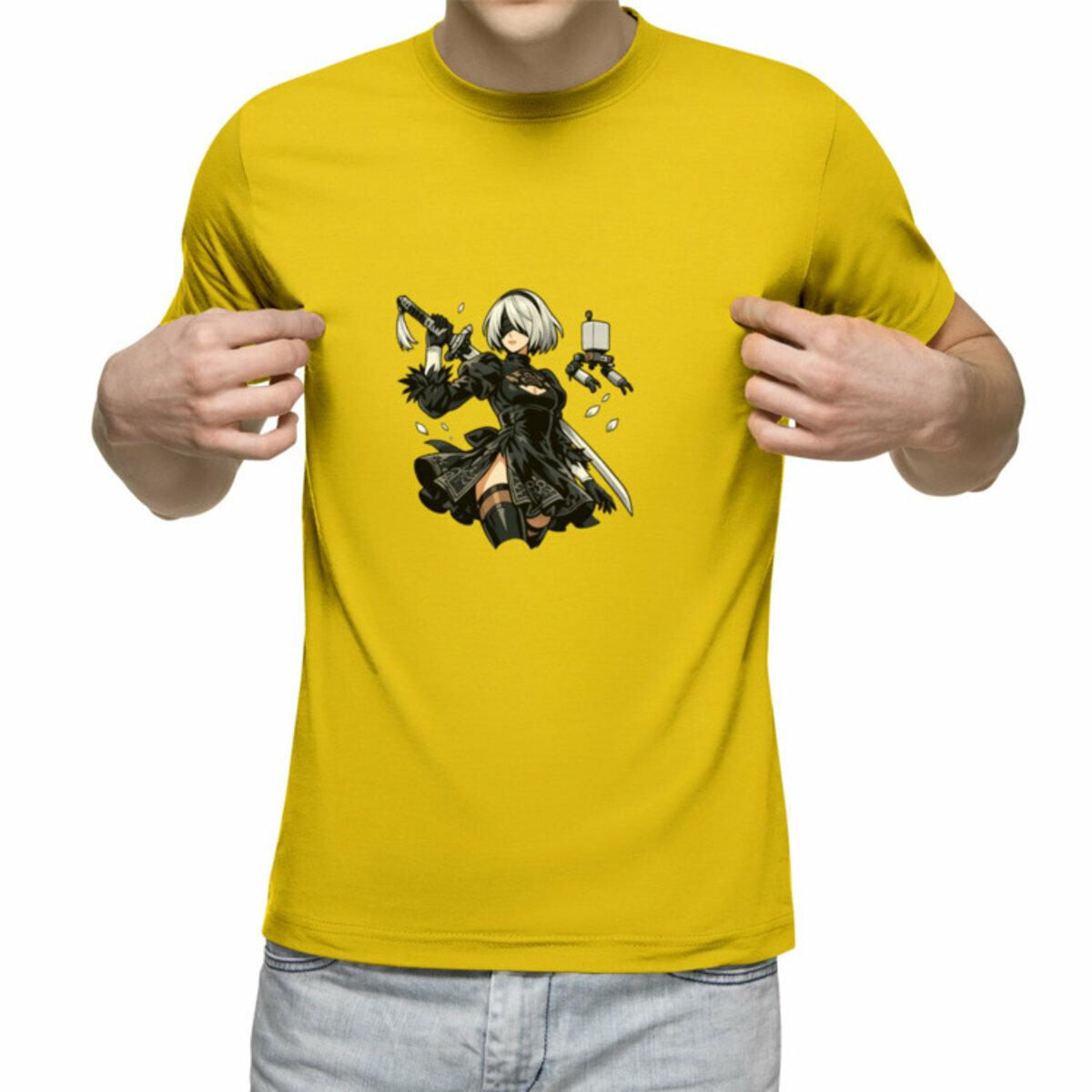 Мужская футболка «Аниме 2b Neir automata» (желтый, S)