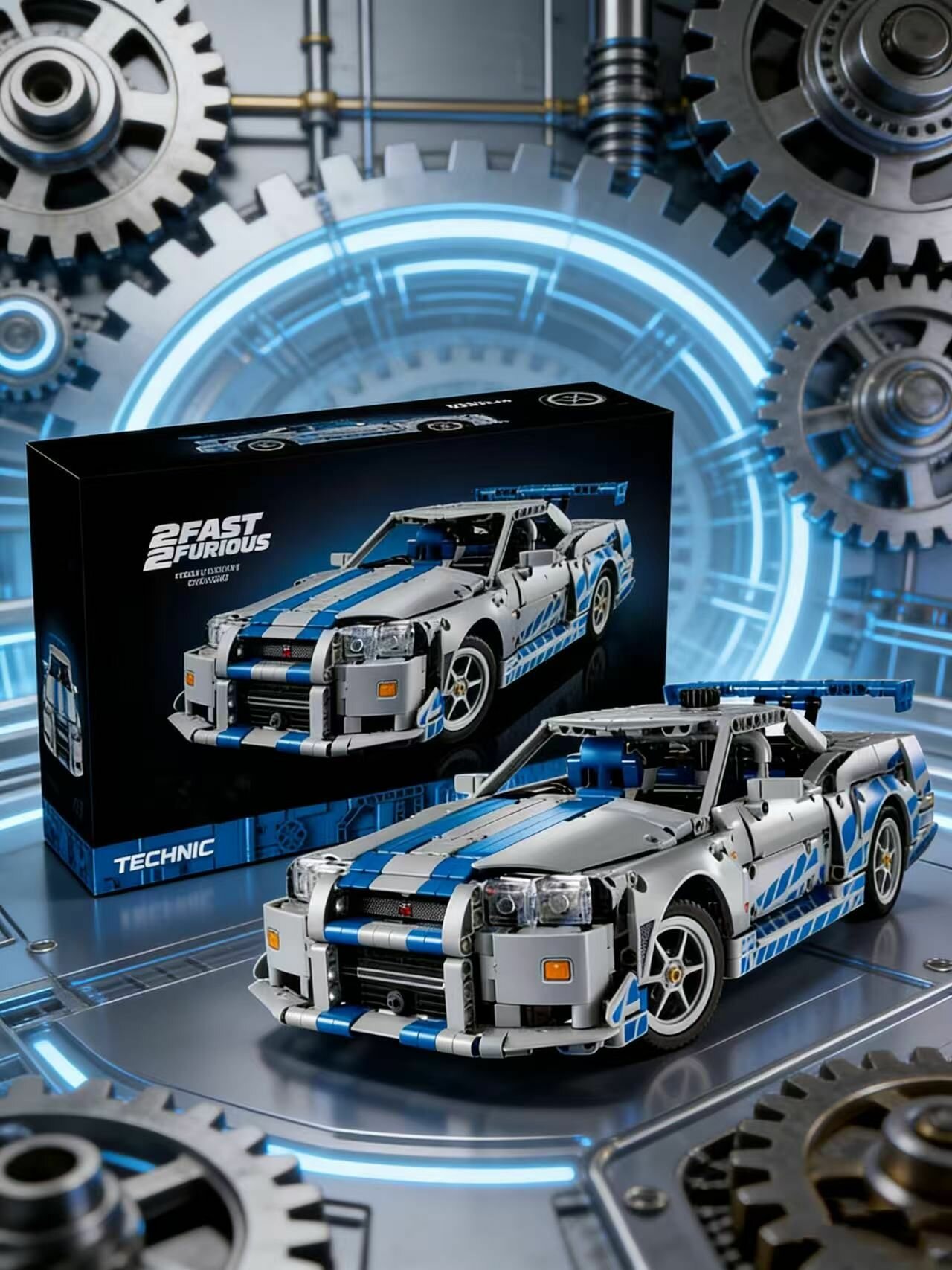 Конструктор модель автомобиля Nissan Skyline GT-R (R34) из Форсажа, с функцией дрифта, для взрослых, коллекционная, 1410 деталей, подарок мужчине. Надёжная упаковка