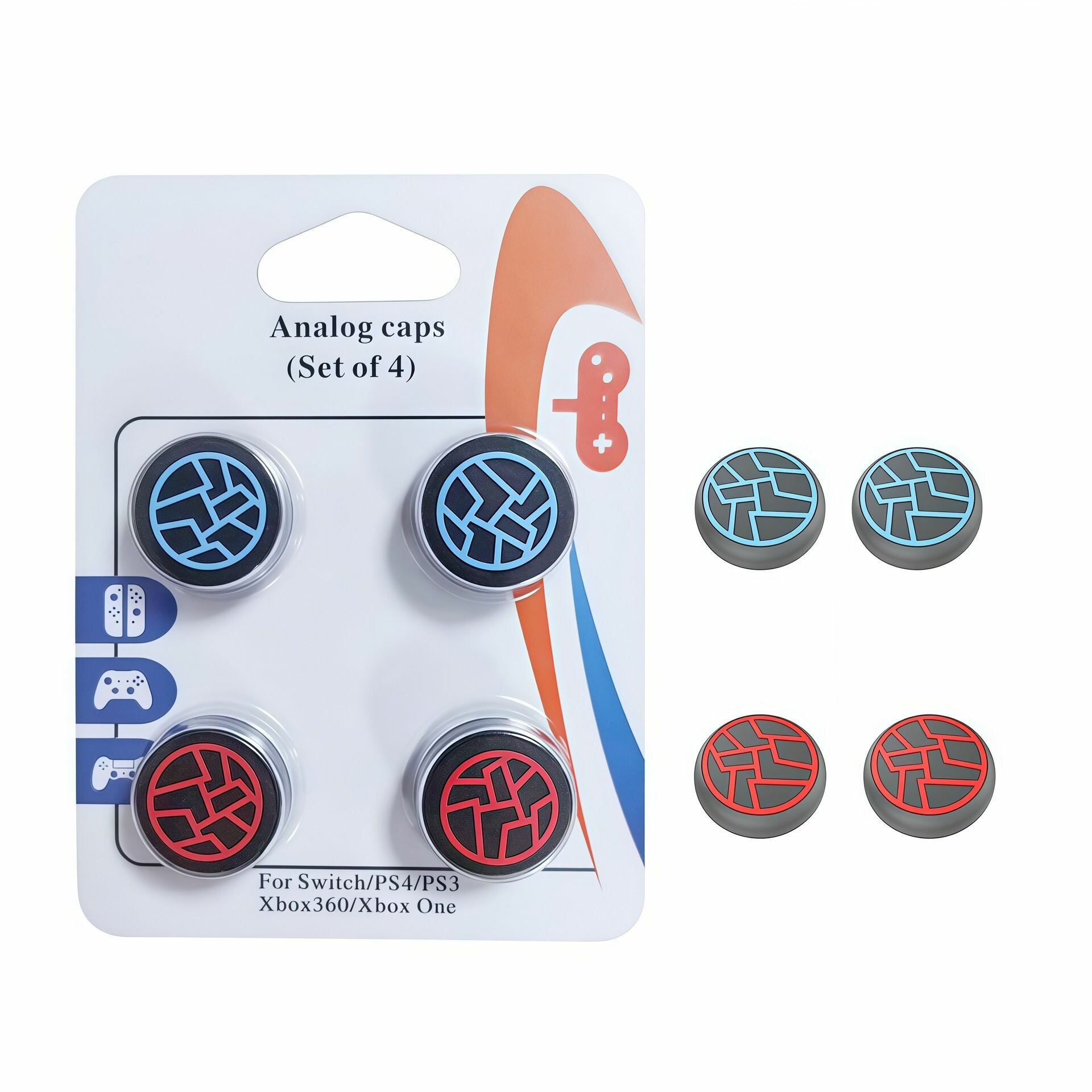 Накладки на стики для Nintendo Switch 2, 4шт, Красный/Синий
