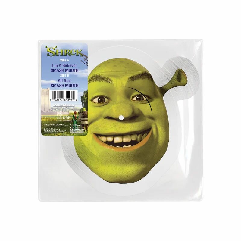 Shrek OST I m A Believer / All Star (Shrek Die Cut Picture Disc 7', USA Limited) Цвет: "Голова Шрека", Редкая Виниловая Пластинка из США, Саундтрек Шрэк от Smash Mouth