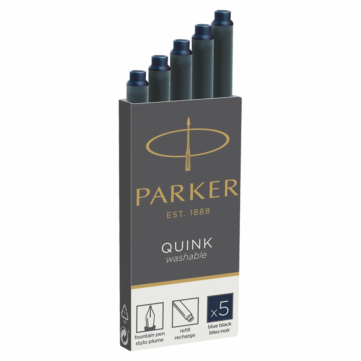 Картриджи чернильные Parker "Cartridge Quink" темно синие, 5шт, смываемые, картонная коробка