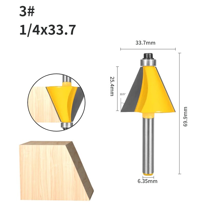 Фрезы по дереву, сплав вольфрама и кобальта, хвостовик 6,35 мм, 8 мм, набор углов 6.35x33.7
