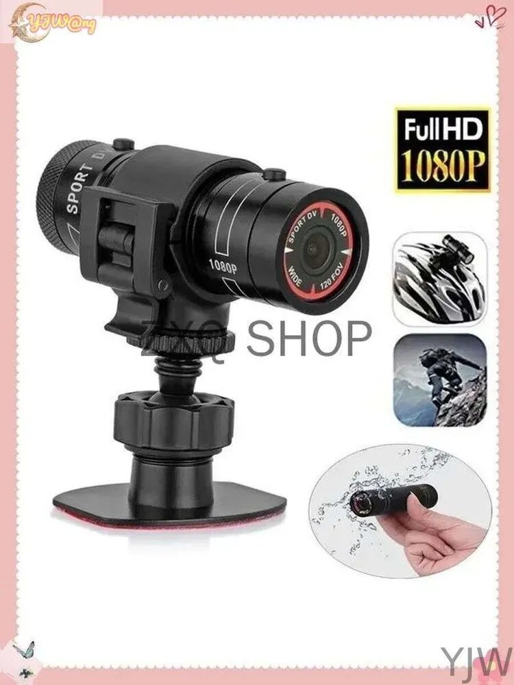Экшн-камера для животных YJW, Full HD 1080p, водонепроницаемая, для шлема, серая