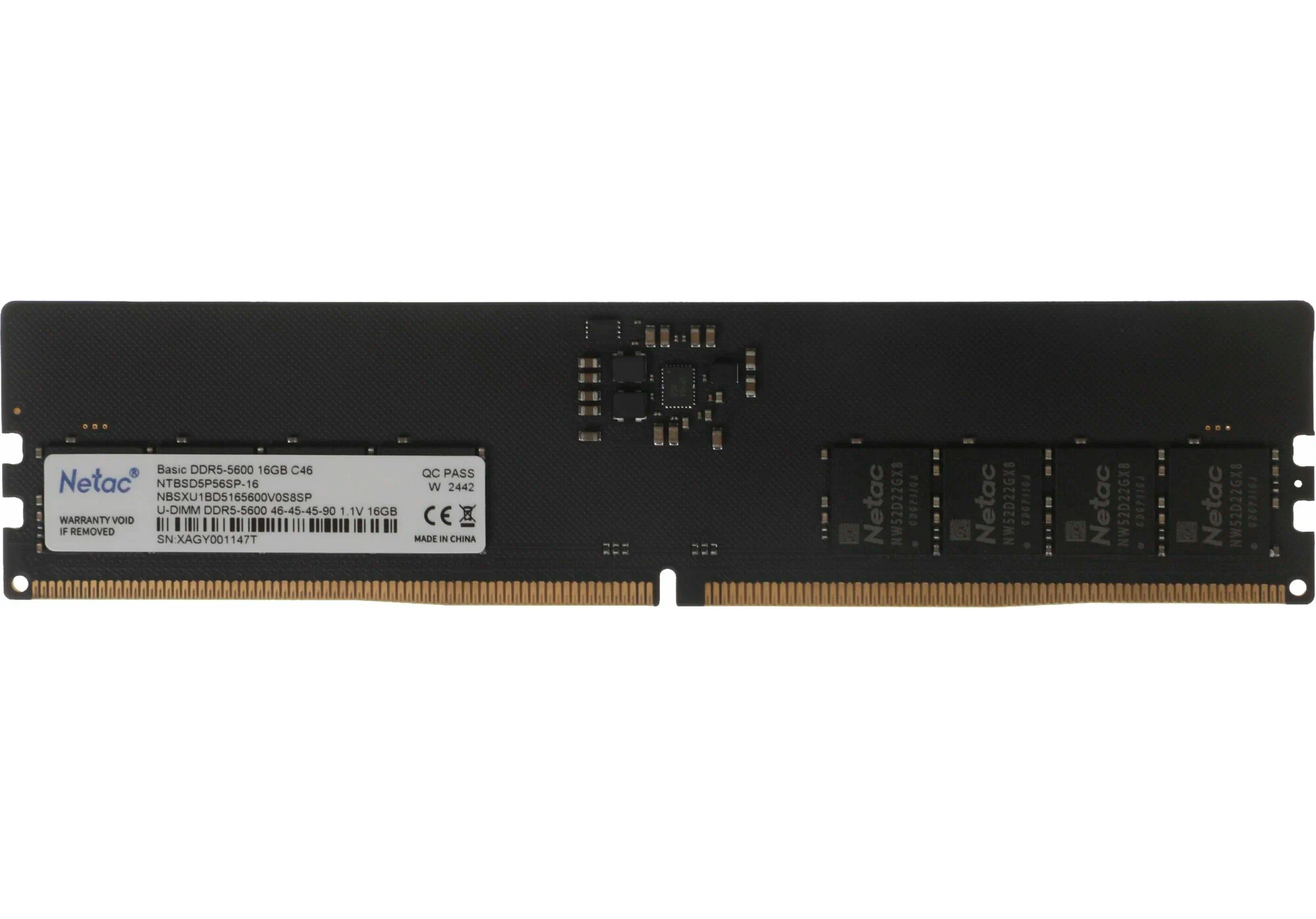 Оперативная память Netac Basic, 16 ГБ, DDR5, 5600 МГц, C46 (NTBSD5P56SP-16)
