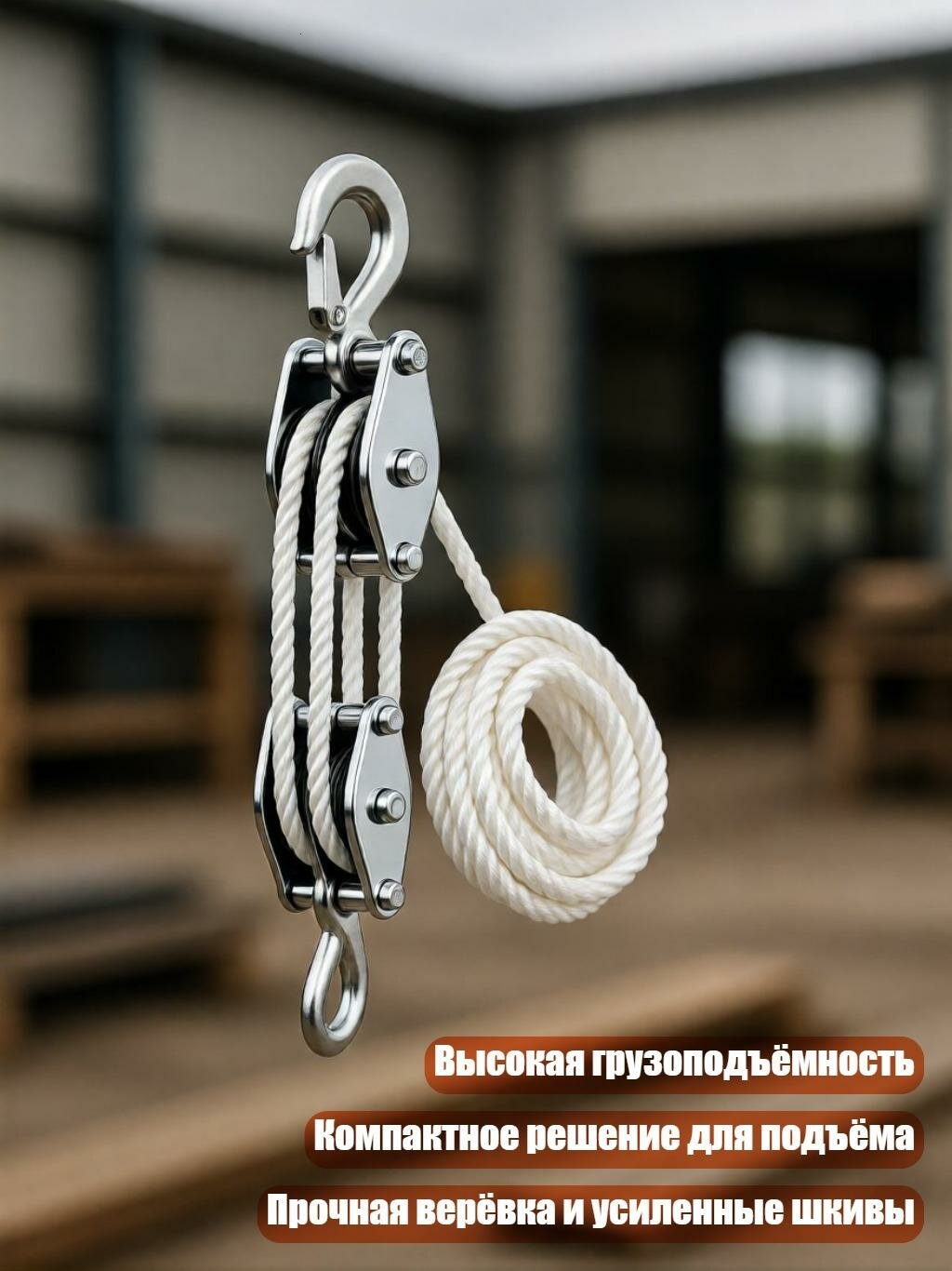 Блок и тали (система блоков и талей), Белая веревка - 3 раунда