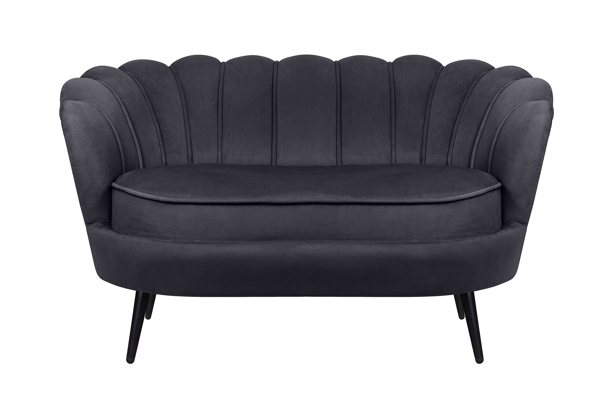 Прямой дизайнерский диван ракушка, Pearl double black, черного цвета с черными ножками