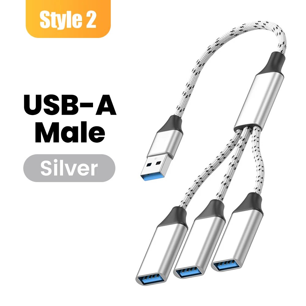 USB-A разветвитель 3 в 1, серебряный