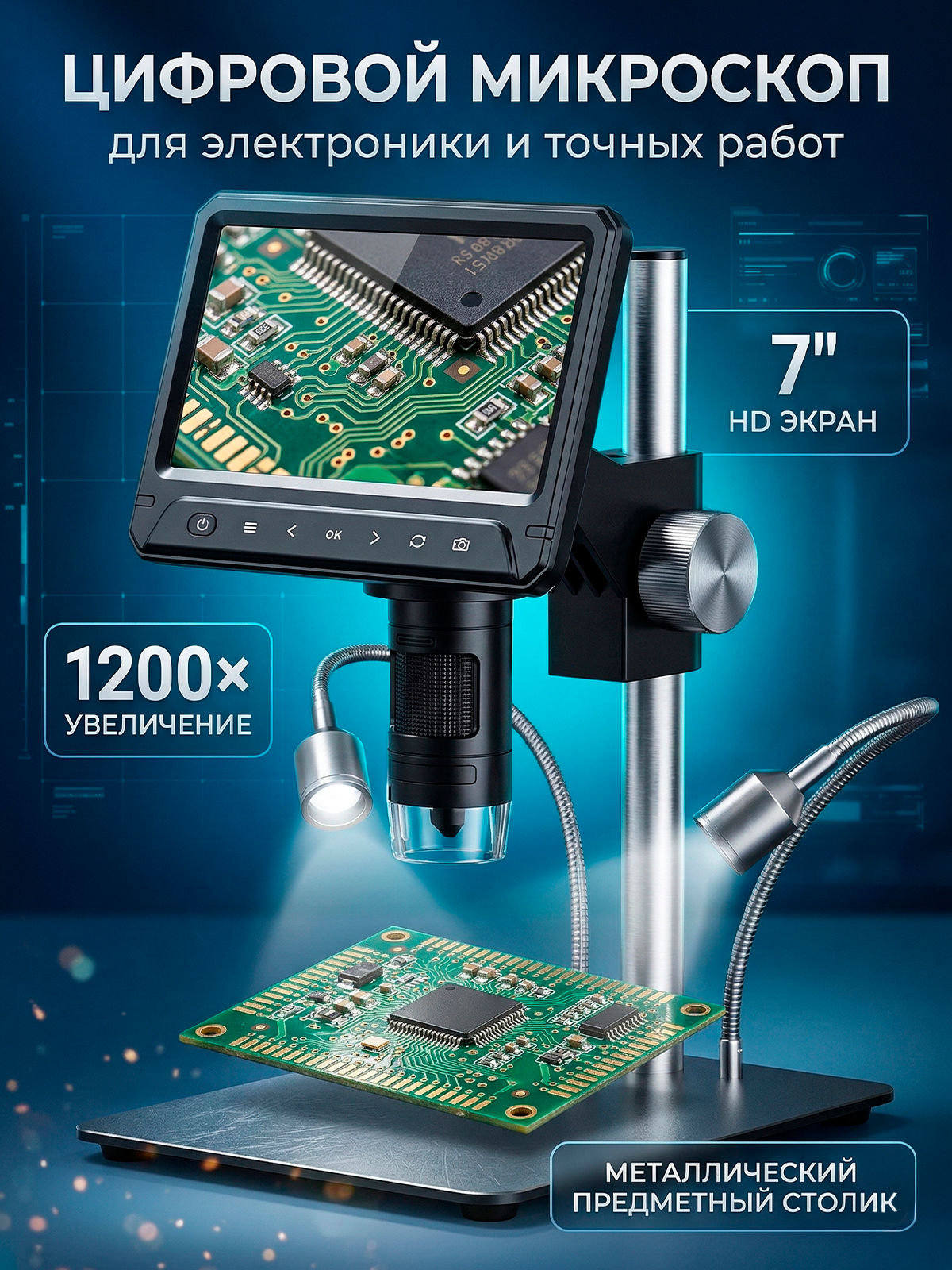 Микроскоп цифровой для пайки, профессиональный с экраном 1200х INSKAM