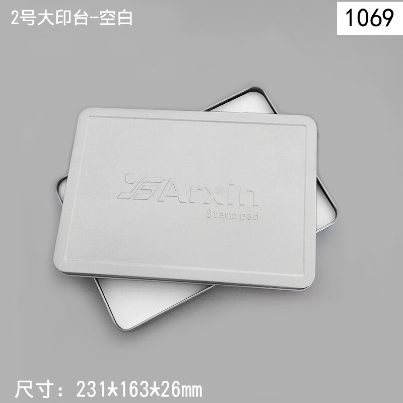 Красная прямоугольная железная коробка с штемпельной подушкой, сверхбольшой синий быстросохнущий штемпельный штамп для отпечатков рук и ног, зеленые и фиолетовые штемпельные чернила для офисного использования.