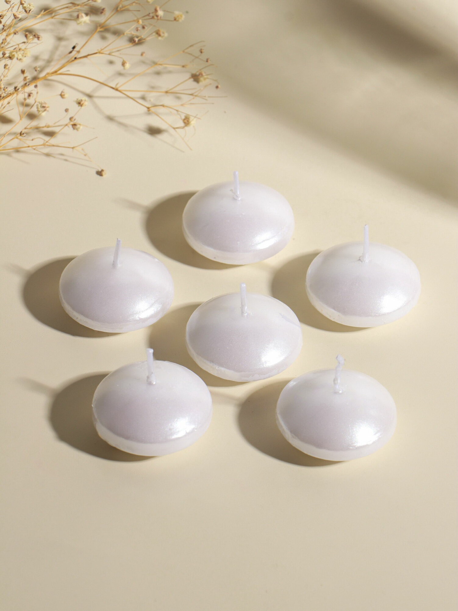 Набор свечей плавающих "Овал", 6 шт, перламутровая, 4x2 см, цвет: белый