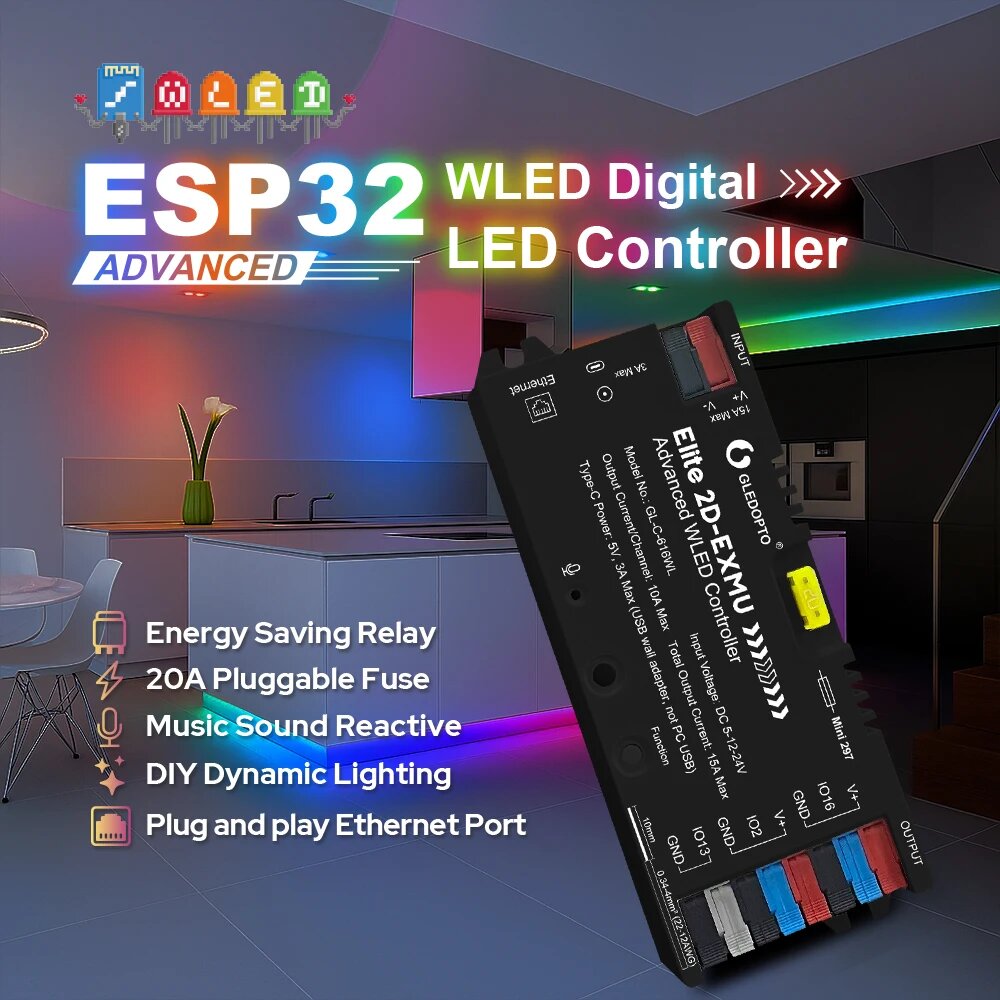 GLEDOPTO Elite ESP32 RGB-контроллер 1PC Controller, 616WL With Ethernet
