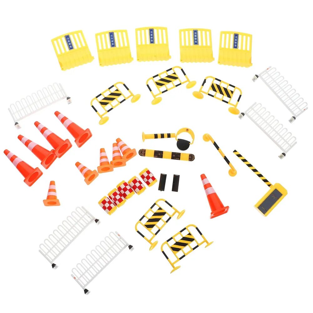 Набор пластиковых миниатюрных дорожных знаков и барьеров для детской игровой площадки