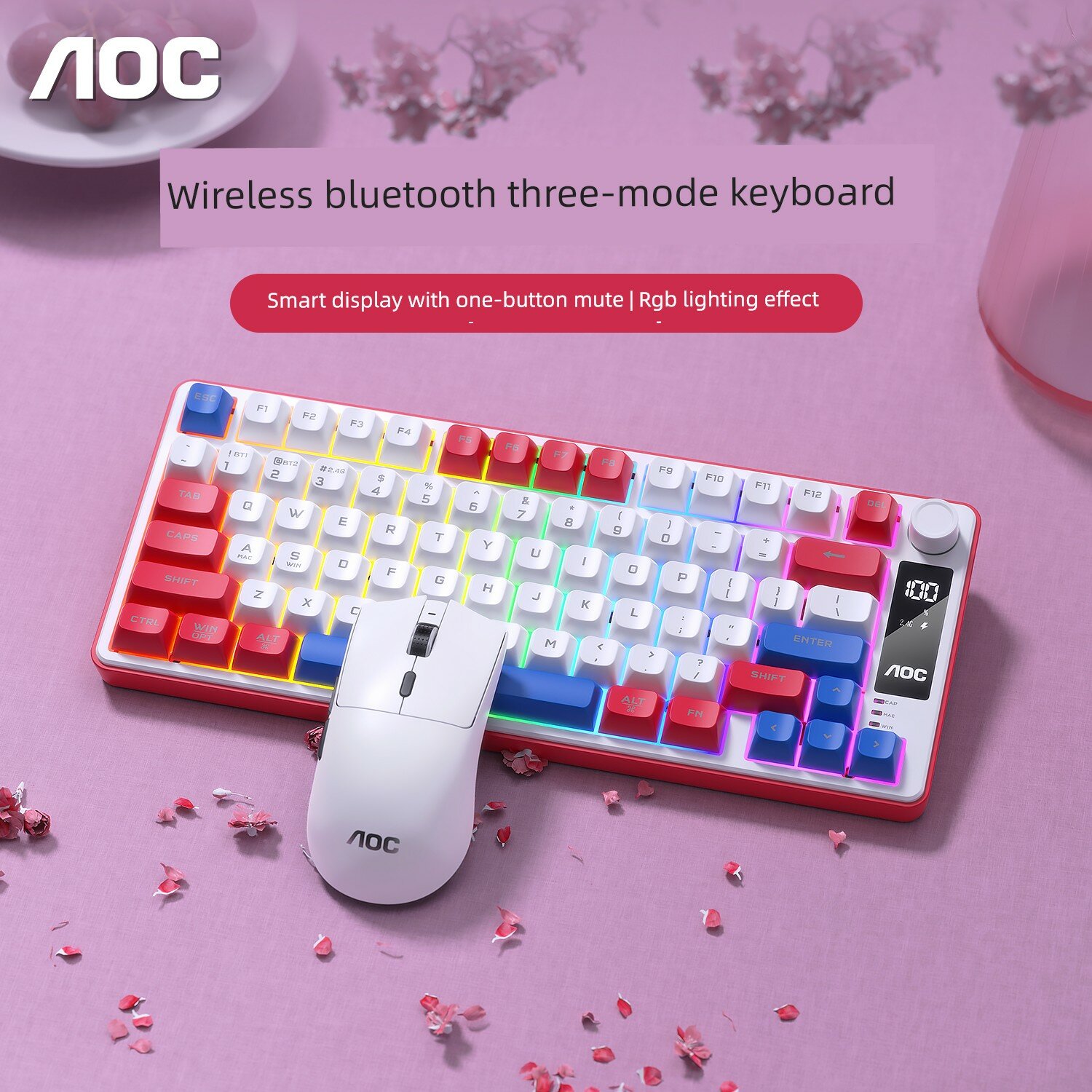 Беспроводная клавиатура AOC-GK300, комплект с бесшумной клавиатурой и мышью Bluetooth для общежития, игр, офиса, с
