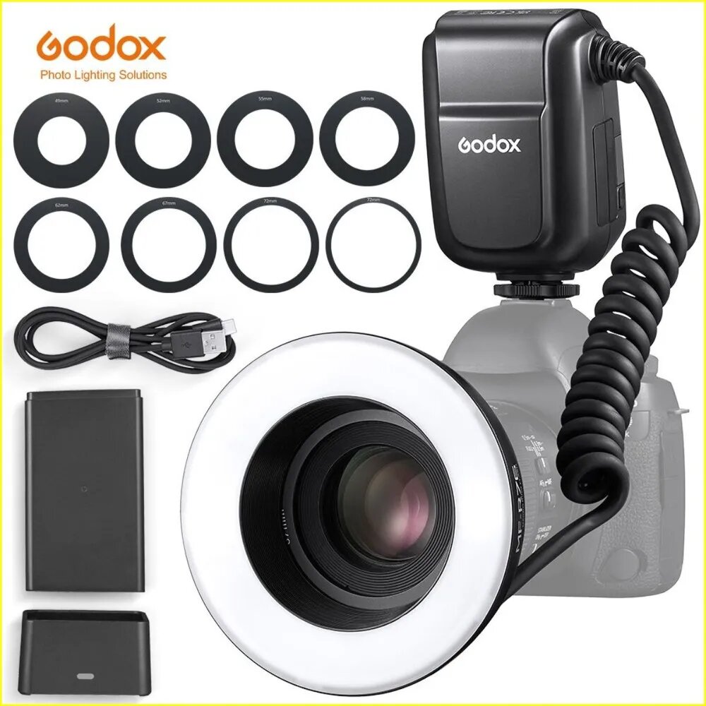 Godox MF-R76 5000K Вспышка Macro LED Ring Flash Light для камеры Sony, Canon, Nikon