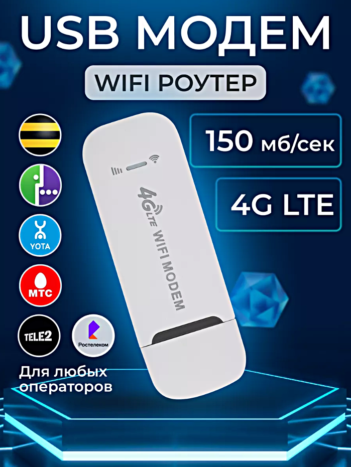 Беспроводный модем 3G 4G LTE WIFI, Портативный WIFI роутер, Скорость до 150 мб/с, беспроводный маршрутизатор, Белый