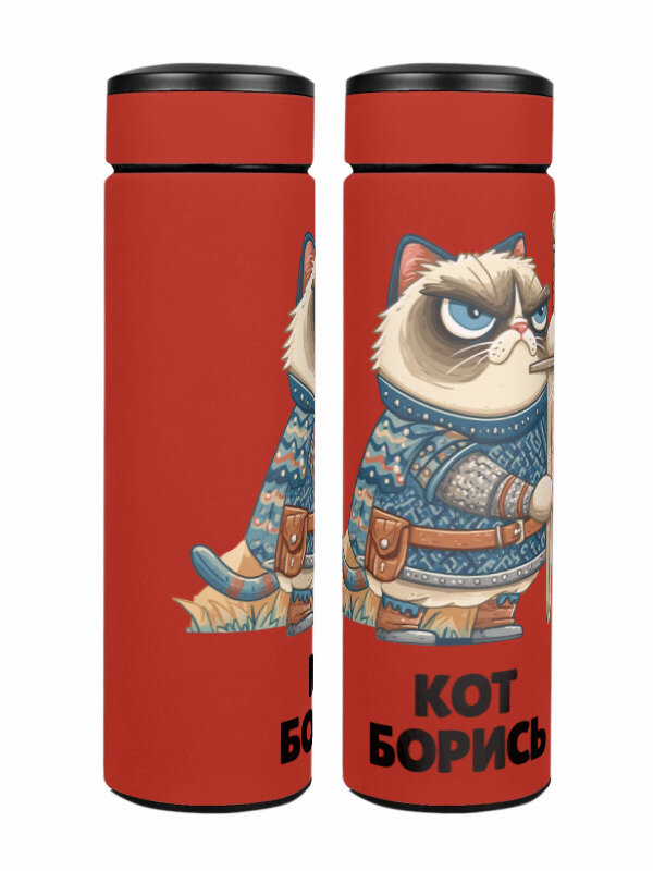 Термос «Кот рыцарь» (красный)