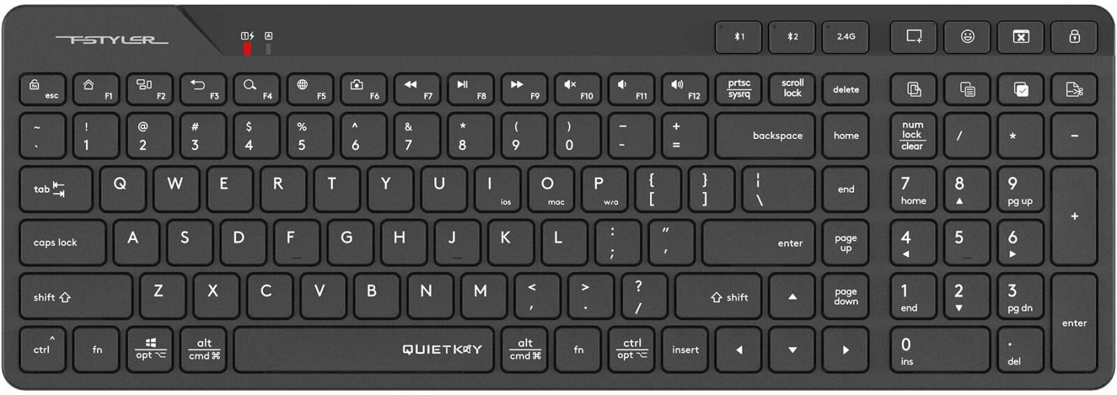 Клавиатура A4Tech Fstyler черный, USB, беспроводная, BT Radio, Slim, Multimedia (FBK27C AS)