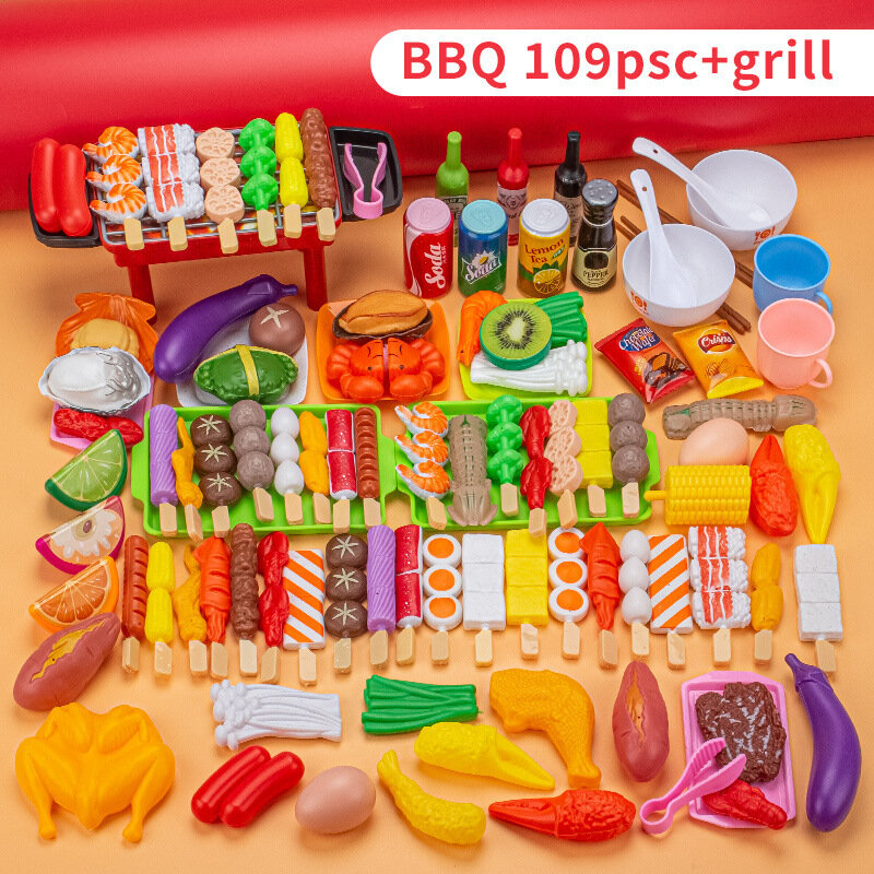 Игровой набор BBQ с шпажками и грилем для детей, 109 предметов, 530г - Реалистичная кухонная игрушка