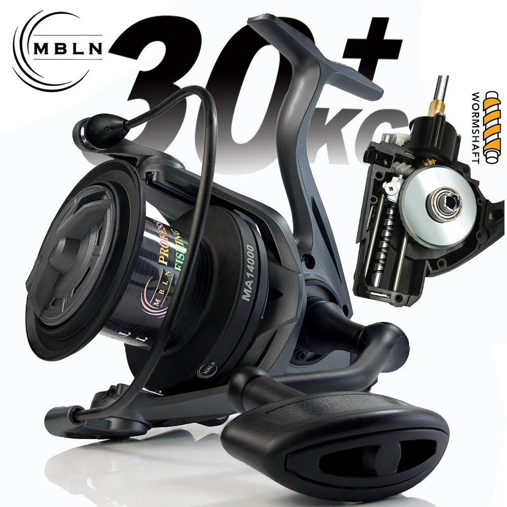 MBLN карповая катушка 14000 с большим запасом лески, 5+1 подшипников, передаточным числом 4.8:1, алюминиевой шпулей и рукояткой, стальным валом и антиреверсом для ловли крупной рыбы