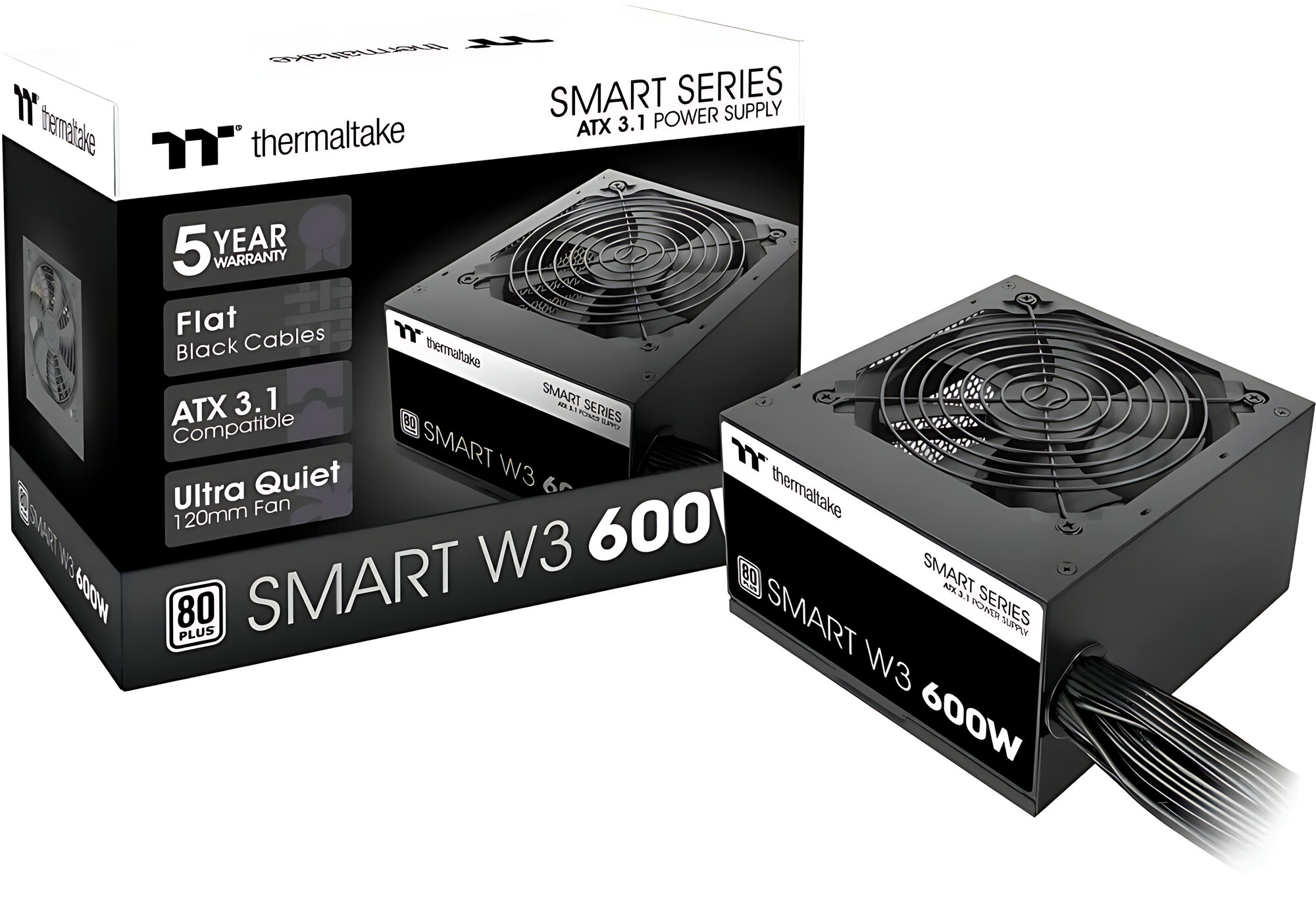 Блок питания Thermaltake 600W Smart W3, 120 мм, 80 PLUS Standard (PS-SPW-0600NNFAWE-1)